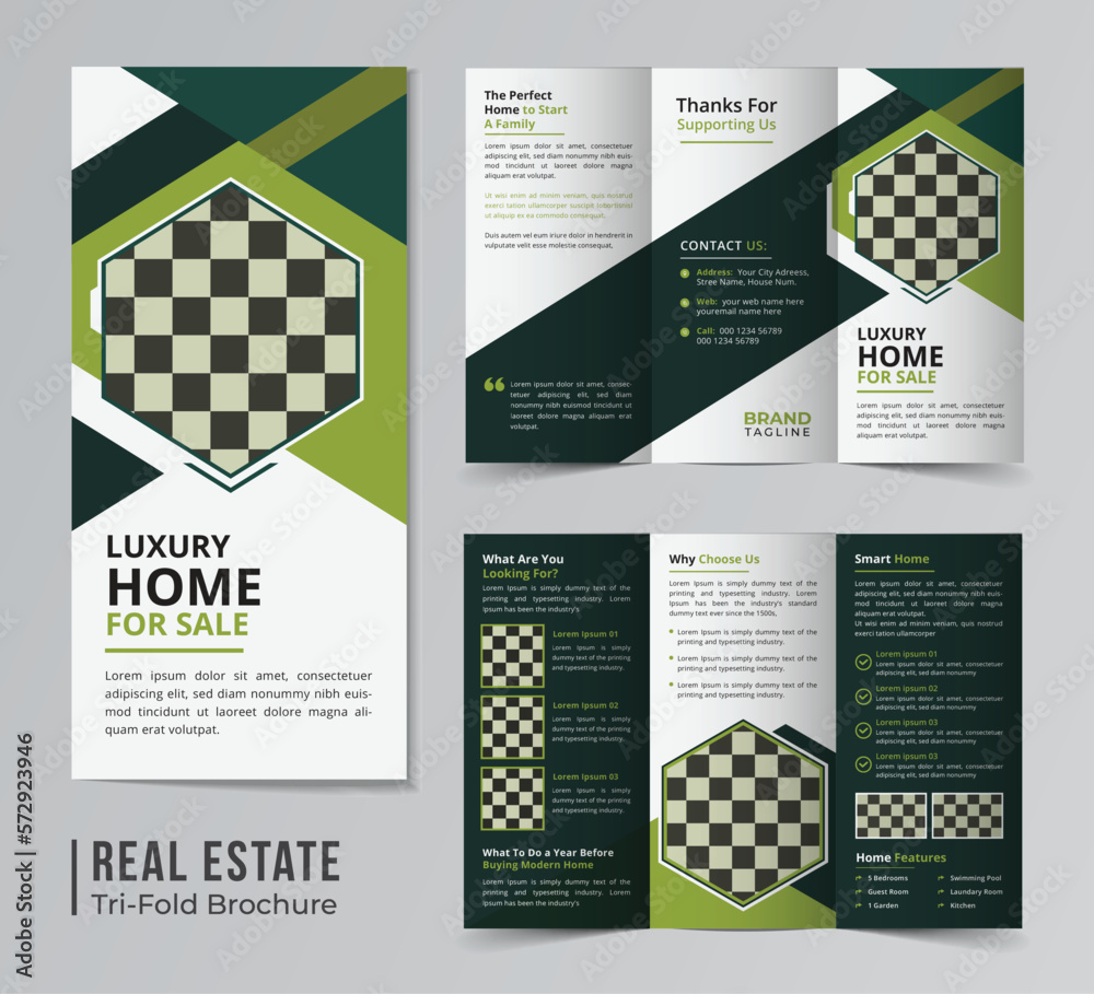 Corporate real estate and home apartment trifold brochure template ...