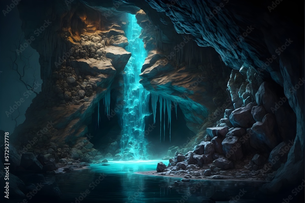 underground epic wall of waterfall wall rock rock cliff lots of ...