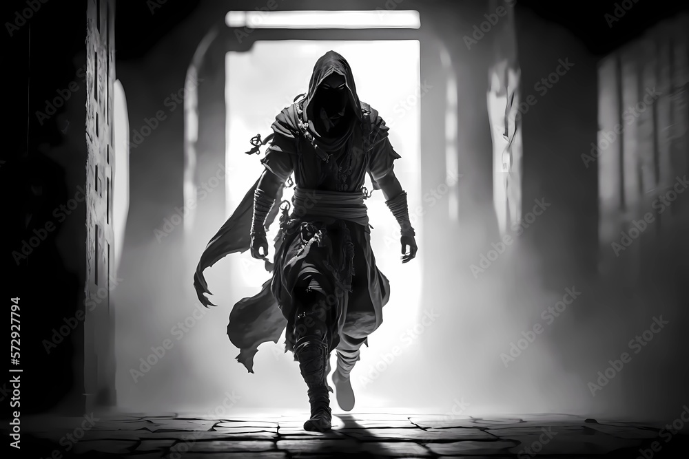 Ancient traditional chinese assassin ninja in black clothes. Dark ...