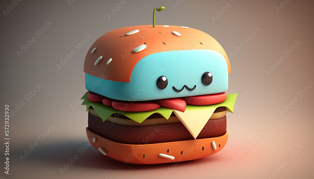 Smiling face of healthy veggie burger. Concept for delicious fast food ...