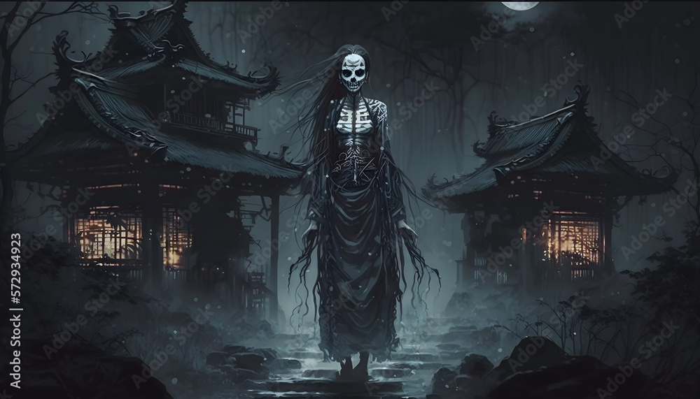 Yurei, a dim and wet female ghost of Japan. Stock Illustration | Adobe ...