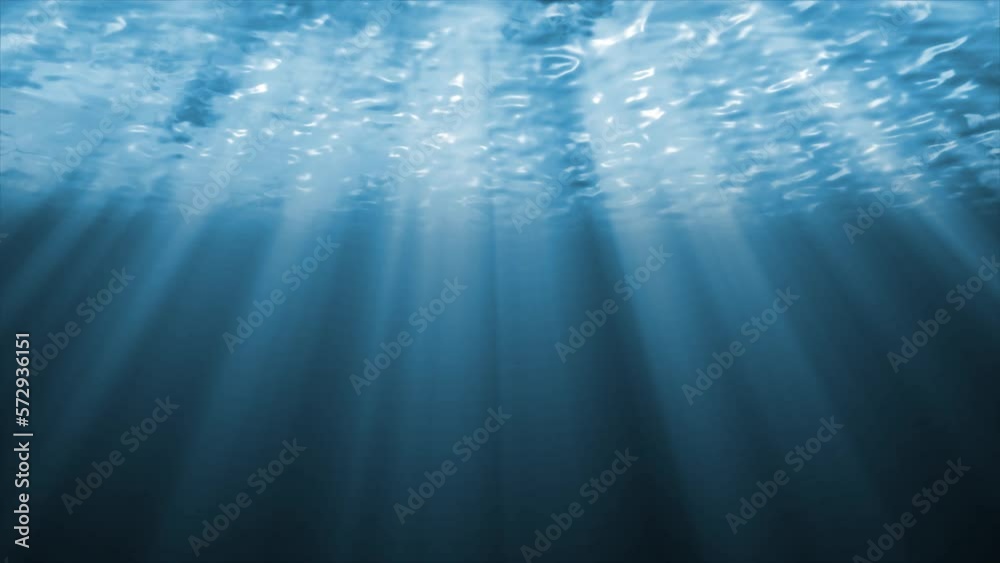 Blue Ocean Underwater With blue Sun Rays Shining Looping Animation, Sun ...