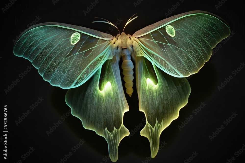 Luna moth wings glowing, concept of Metamorphosis and Bioluminescence ...