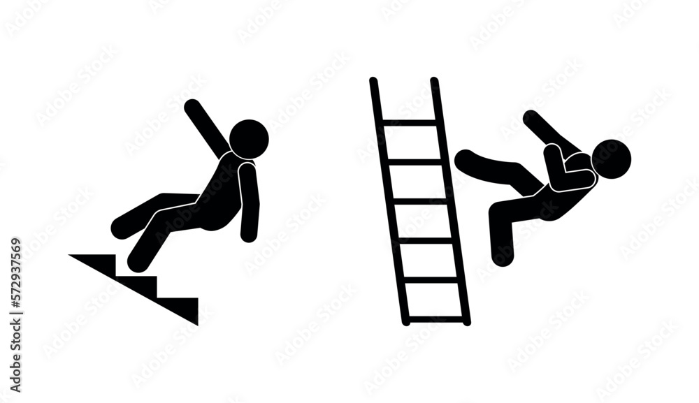 icon fall from stairs, illustration man fell down, warning sign Stock ...