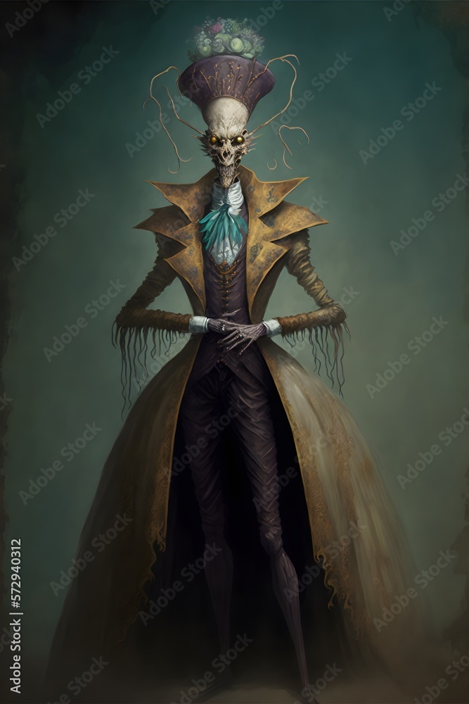 full body portrait of very tall subterranean alien male wearing ...