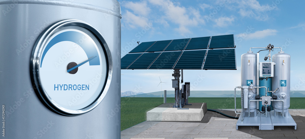 Hydrogen gauge on a background of H2 factory using renewable energy ...