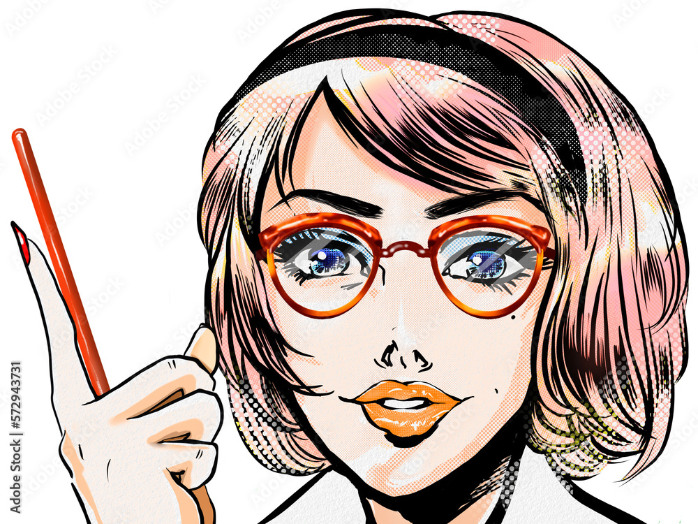 Portrait illustration of a beautiful American woman in the style of 60 ...