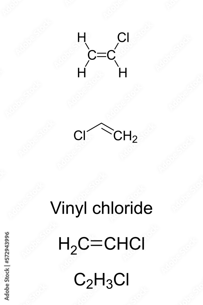 Vetor de Vinyl chloride, vinyl chloride monomer VCM, or chloroethene ...
