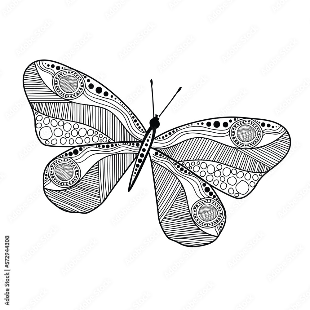 Butterfly drawing in aboriginal art style - Vector illustration Stock ...