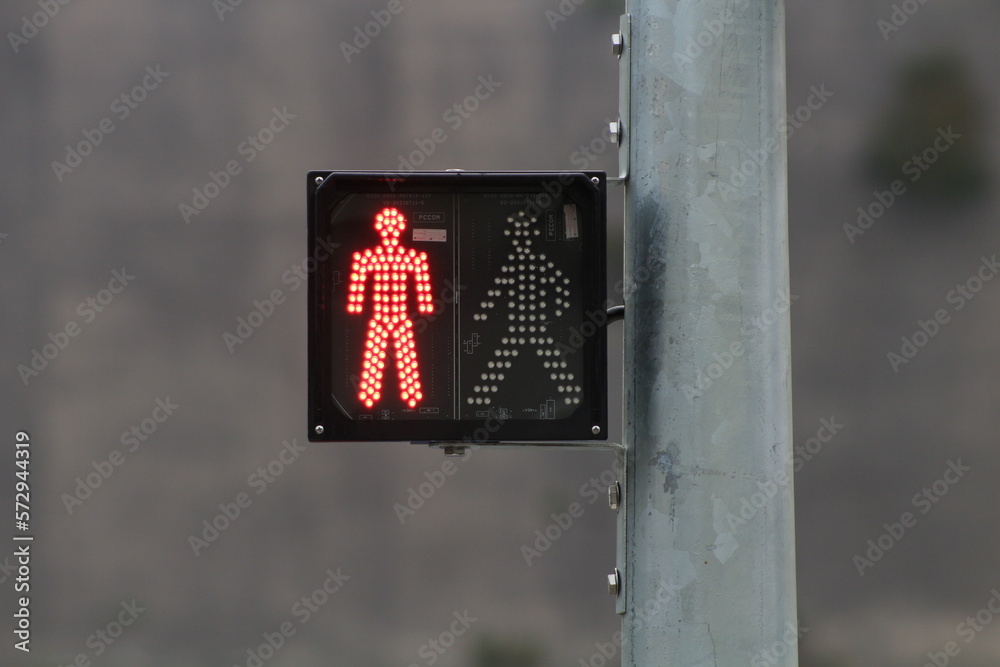 Traffic lights and walk signs close up showing the signs. Traffic ...