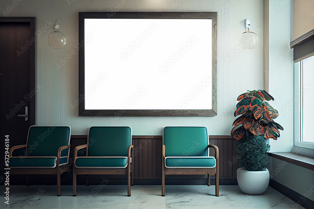 Mockup frame hanging on the wall of the waiting room of health center ...