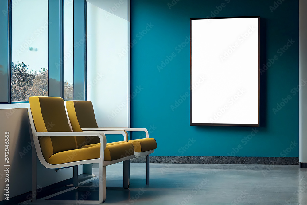 Mockup frame hanging on the wall of the waiting room of health center ...