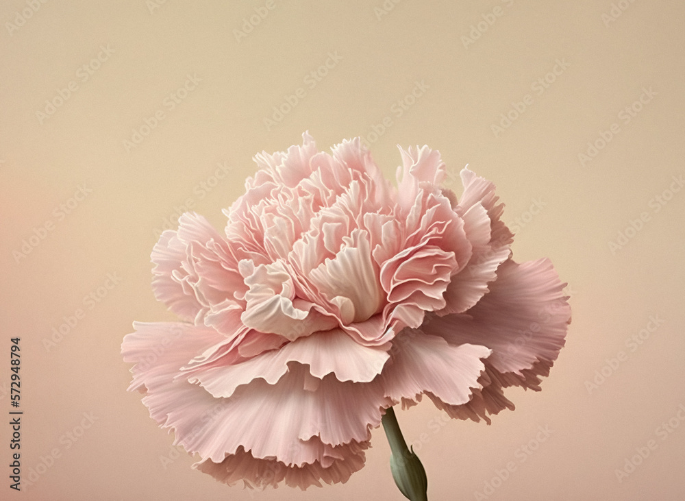 Flor de clavel. Color rosa pastel. Sobre fondo beige. Composición ...