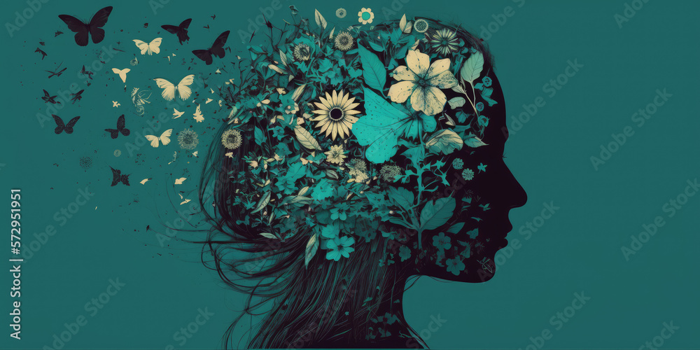 Mindfulness butterfly and flowers lifestyle concept art, spiritual ...