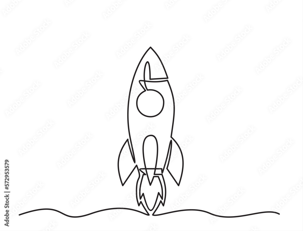 Continuous one line drawing of Rocket launch, ship. Continuous line ...