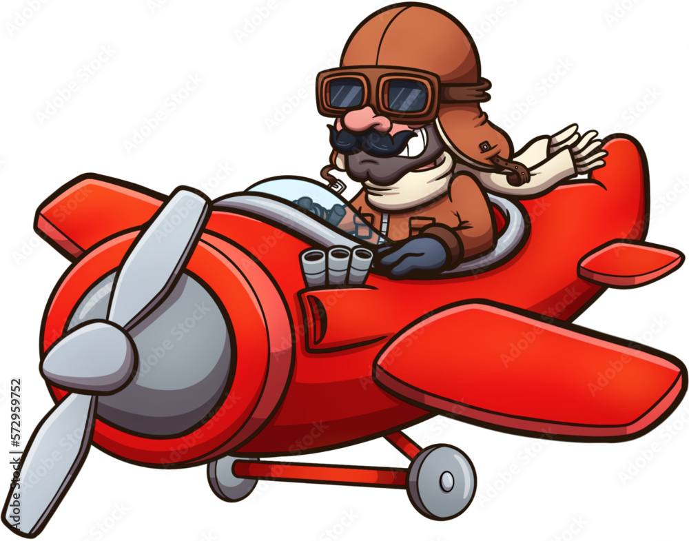 Vetor de Pilot Flying In Plane. Vector clip art illustration with ...