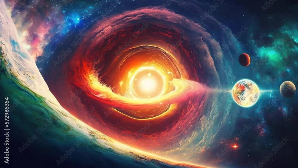 Black Hole inside Shining Nebula Deep Space with Galaxy Stardust, Cosmos Planets Stars, Looped ...