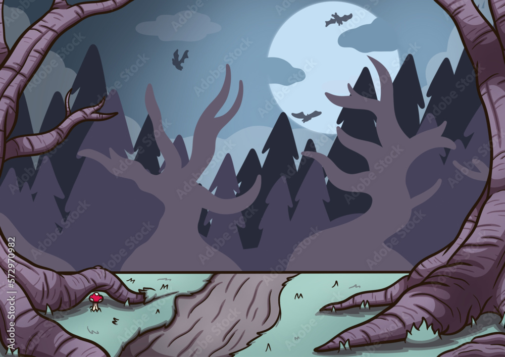 Scary Forest Background. Vector clip art illustration with simple ...
