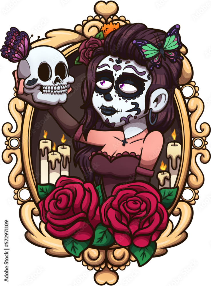 Vetor de Sugar Skull Pin Up Girl. Vector clip art illustration with ...