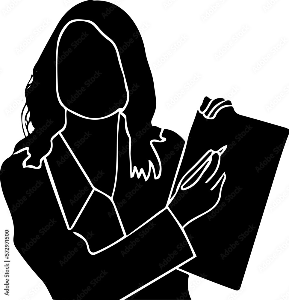 silhouette of dietitian women showing diet chart, monochrome sketch ...