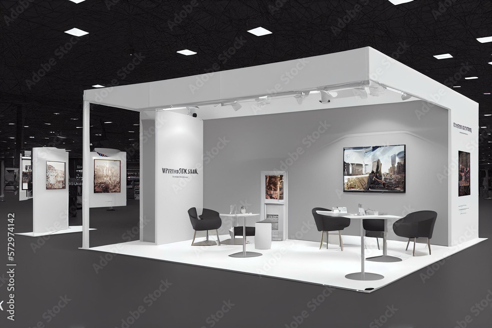 Blank white trade show booth mockup, half-turned view. Generative AI ...