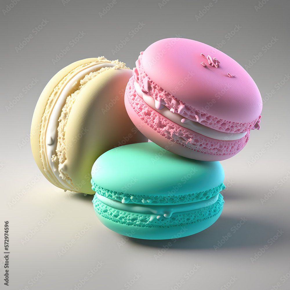 Cute pastel macaroons close-up isolated on a grey studio background ...
