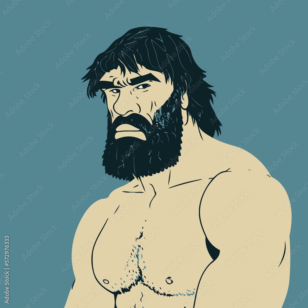 strong bearded primitive caveman created with Generative AI technology ...