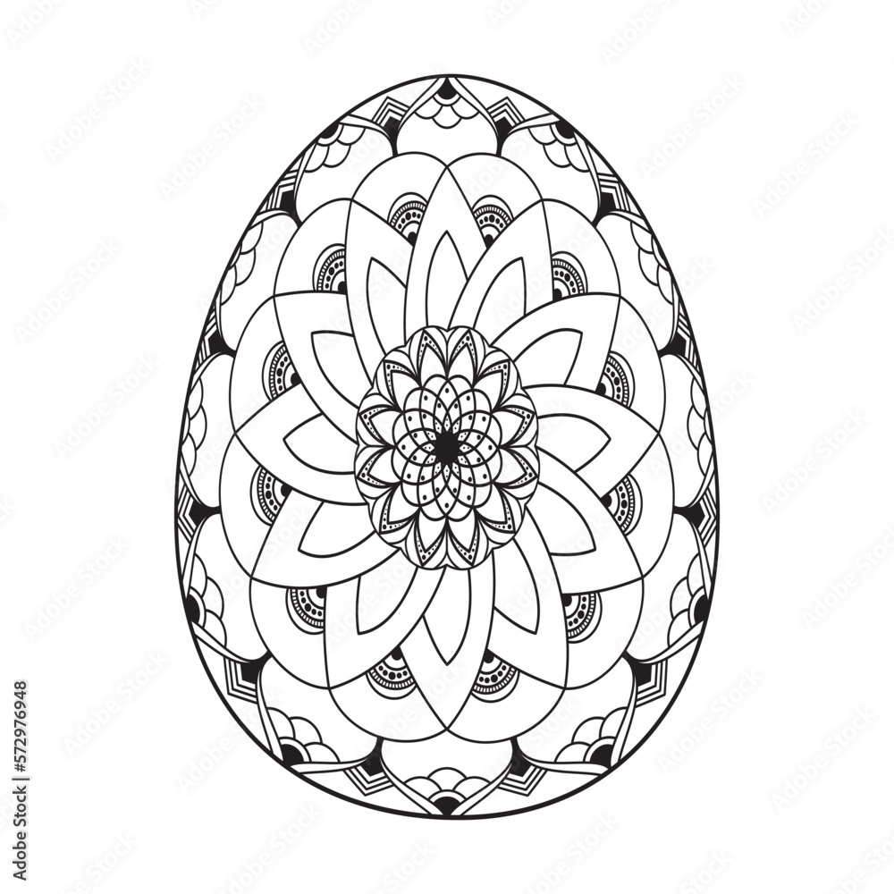 Hand drawn floral Easter egg. Coloring book page antistress with flower ...