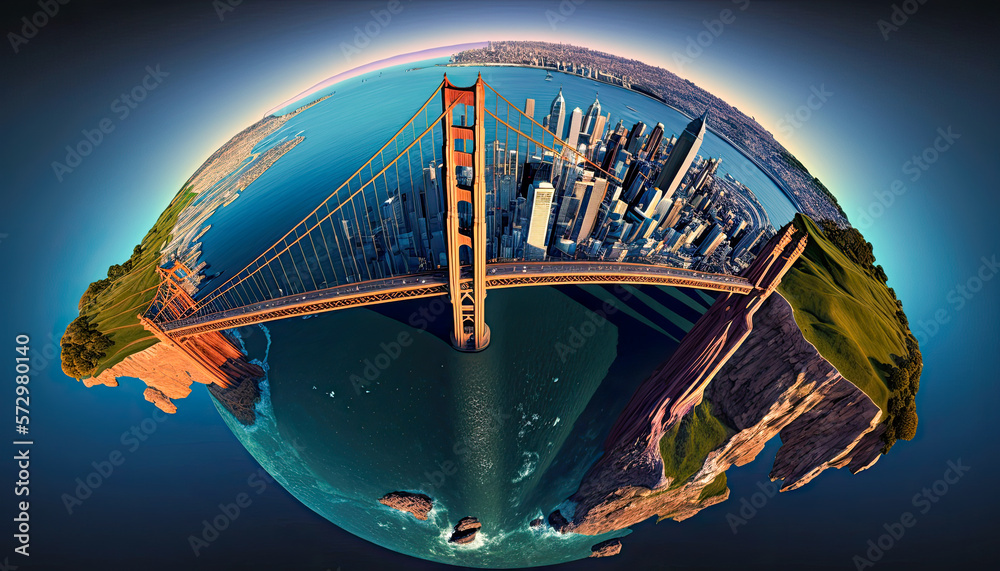 Cross section of planet Earth with San Francisco landmarks - Generative ...