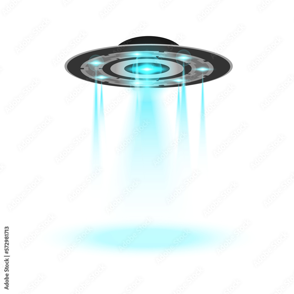 Futuristic alien UFO spaceship with blue light. Futuristic sci-fi ...