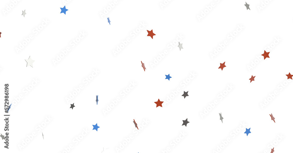 festive pattern with flying, falling red, blue, white stars in colors ...