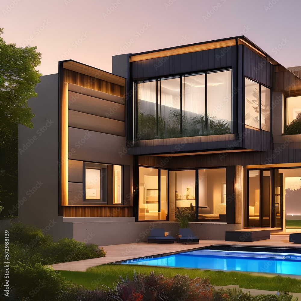 A modern home with a differences, featuring a wooden exterior and large ...