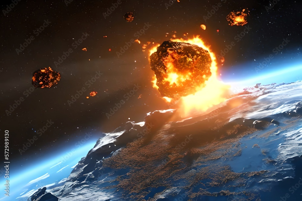 Asteroid Impact. End Of World. Judgment Day. Group Of Burning Exploding ...