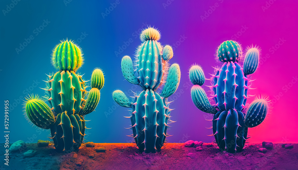 Cactus duotone in vibrant bold gradient holographic colors. Concept art ...