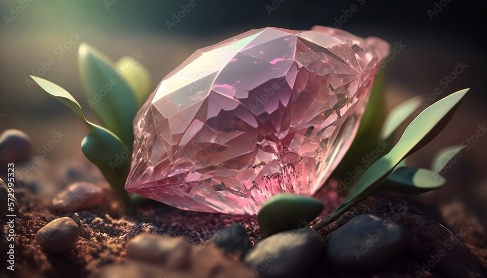 Precious Pink Diamond stone growing from the soil in a garden ...