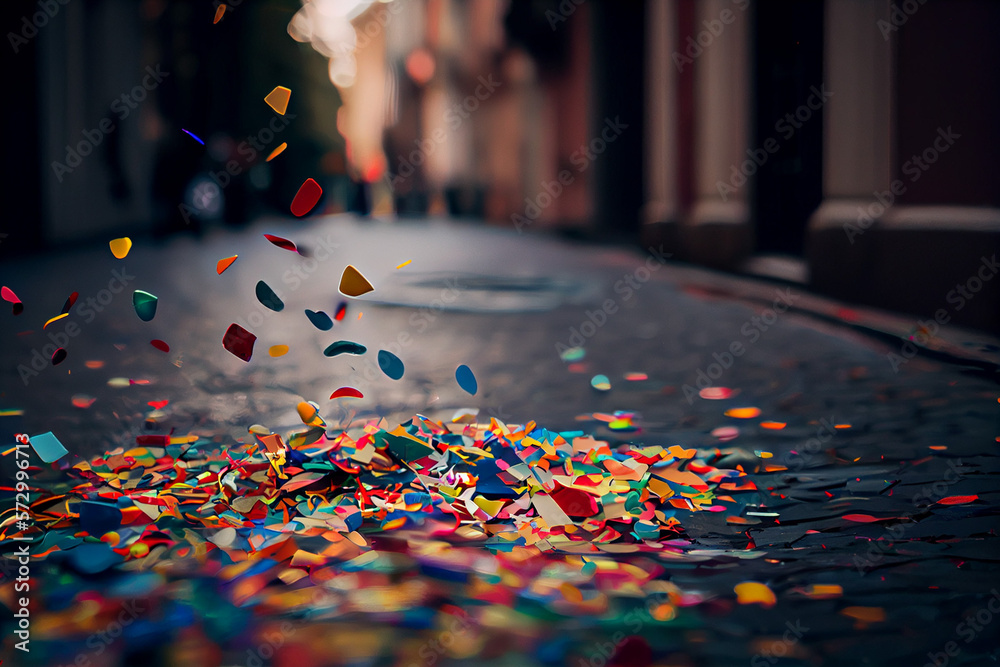 Colorful confetti on the street. Created with Generative AI technology Stock Illustration ...