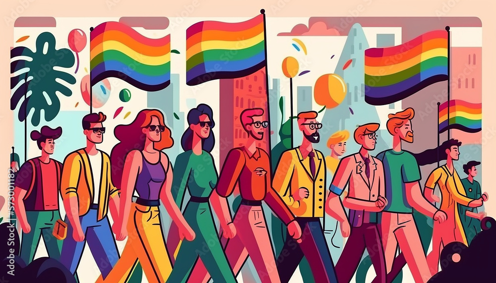 Generative Ai A Group Of People Participating In A Pride Parade Lgbt