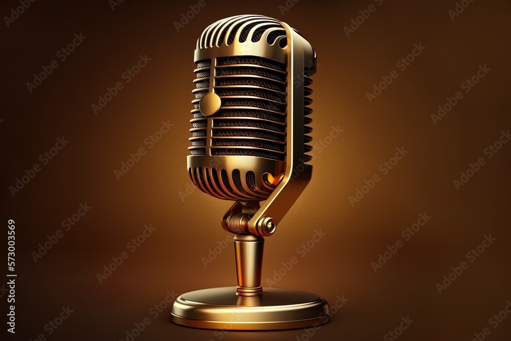 Studio artwork of a vintage gold microphone used by professionals ...