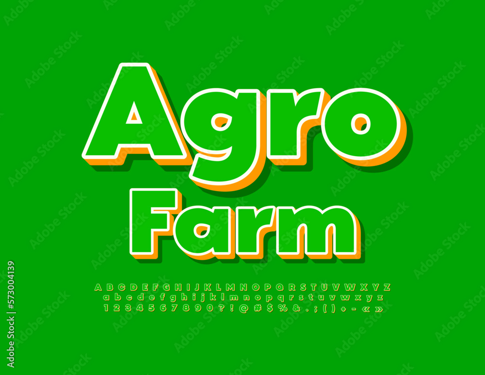 Vector eco Emblem Agro Farm. Green and Yellow bright Font. Creative 3D ...