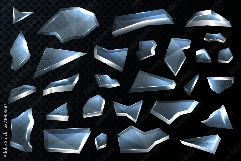 Broken glass shards set isolated on transparent background. Realistic ...