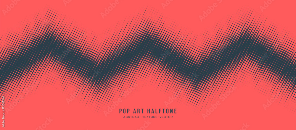 Pop Art Dots Halftone Pattern Vector Wavy Zig Zag Line Border Red Dark Blue Abstract Background ...