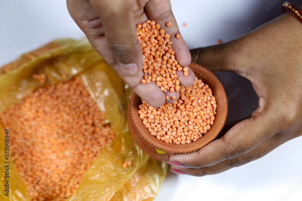 masoor dal closeup picture with white background, red dal Stock Photo ...