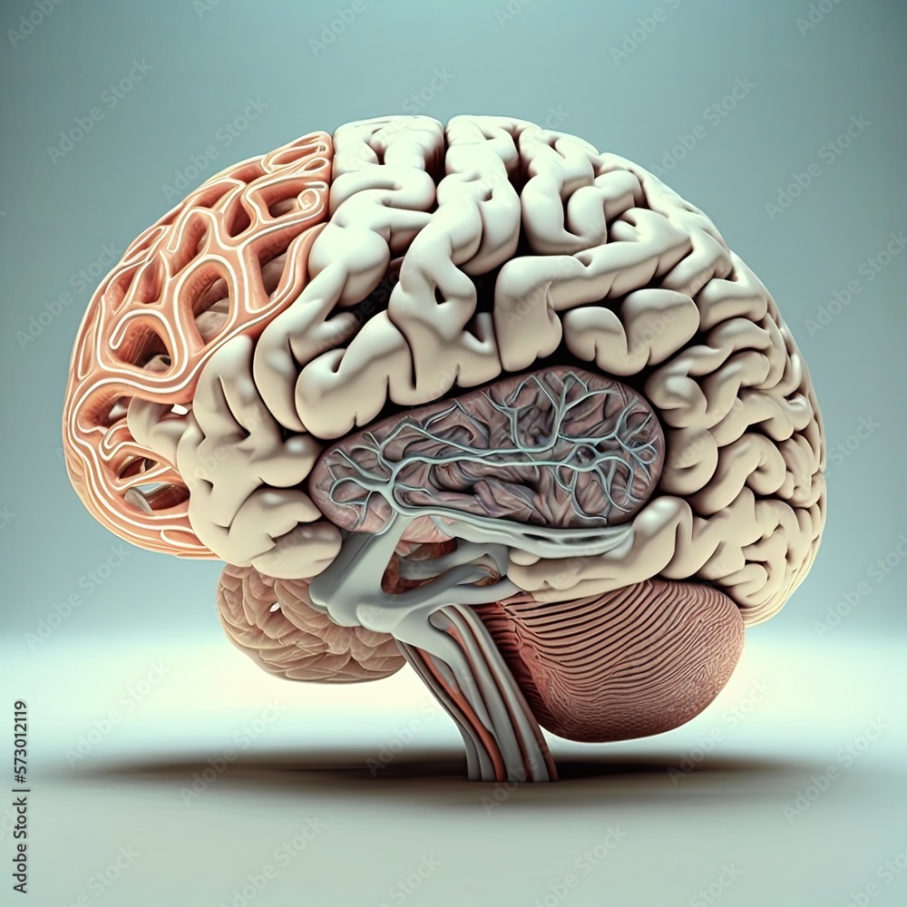 Anatomy of a human brain isolated on light blue background. Generative ...