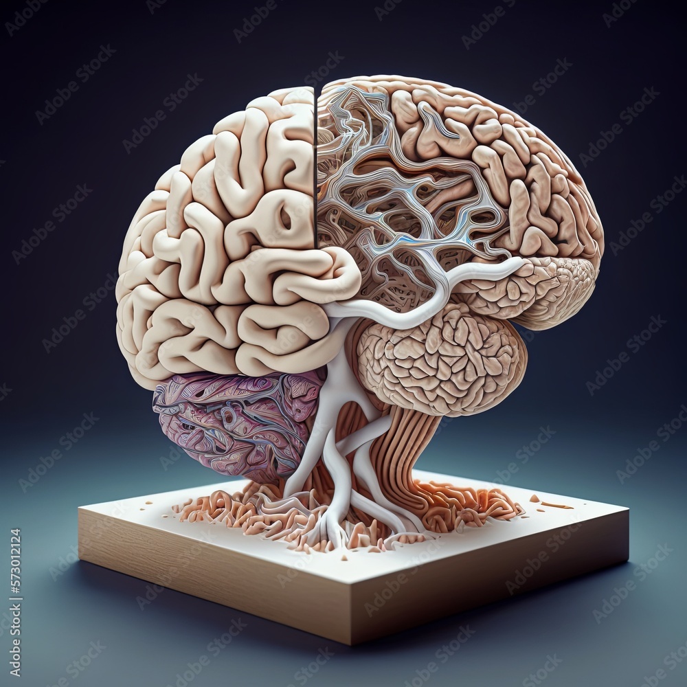 Anatomy of a human brain isolated on dark blue background. Generative ...