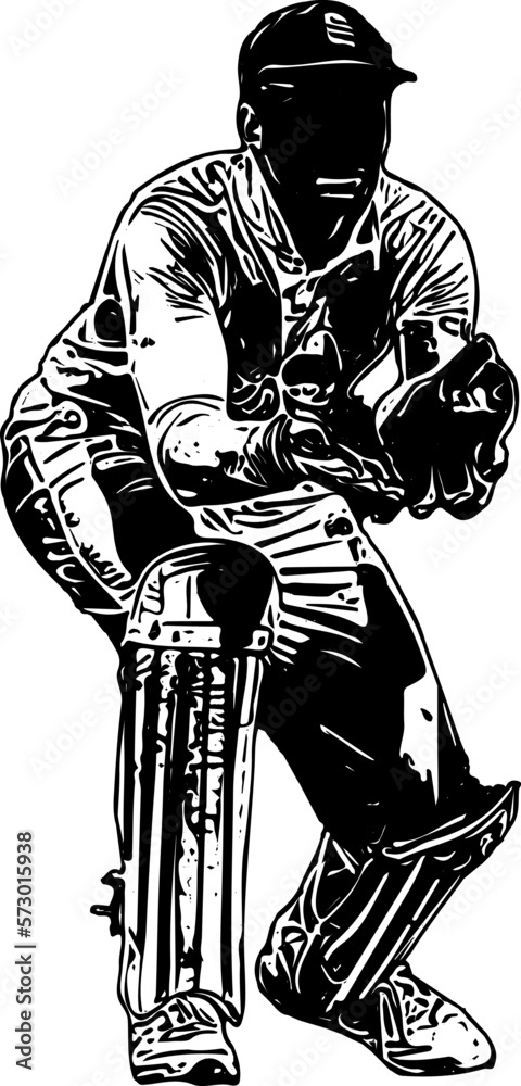 Cricket wicket keeper sketch drawing illustration, silhouette of ... Cricket wicket keeper sketch drawing illustration, silhouette of ...