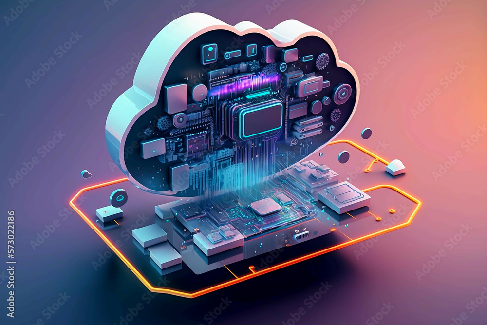 Cloud computing technology concept, generative AI, cloud storage, virtual machines, distributed ...