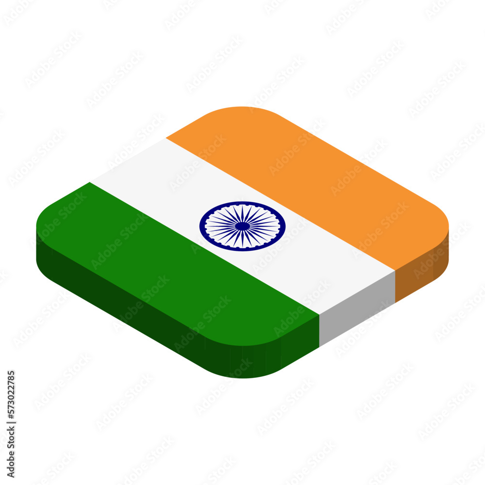 India flag - 3D isometric square flag with rounded corners. Stock ...