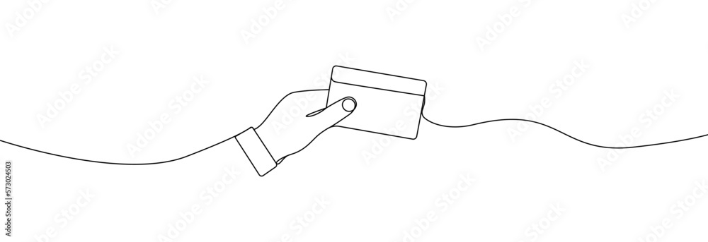 Hand holding credit card continuous line drawing.Hand with bank credit ...