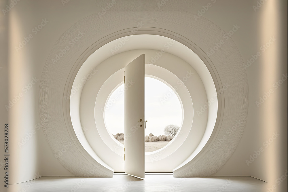 Door of a futuristic house. Architectural design of circular gate frame ...