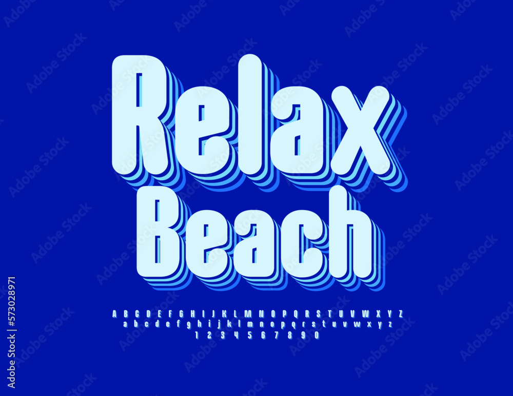 Vector bright banner Relax Beach. Creative Blue Font. Modern 3D ...